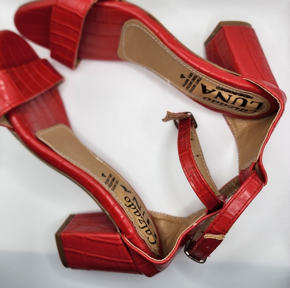 Shoes | Elegant Red Faux Snake Indent Print Leather Heels Size 7 Womens ...